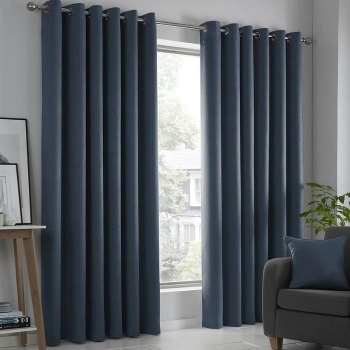 Strata Navy Dim Out Eyelet Curtains - Office Curtains Dubai